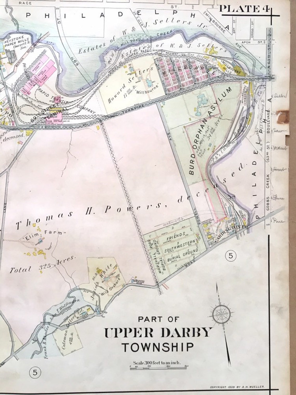Upper Darby Township Map Original 1909 Delaware County Atlas - Etsy