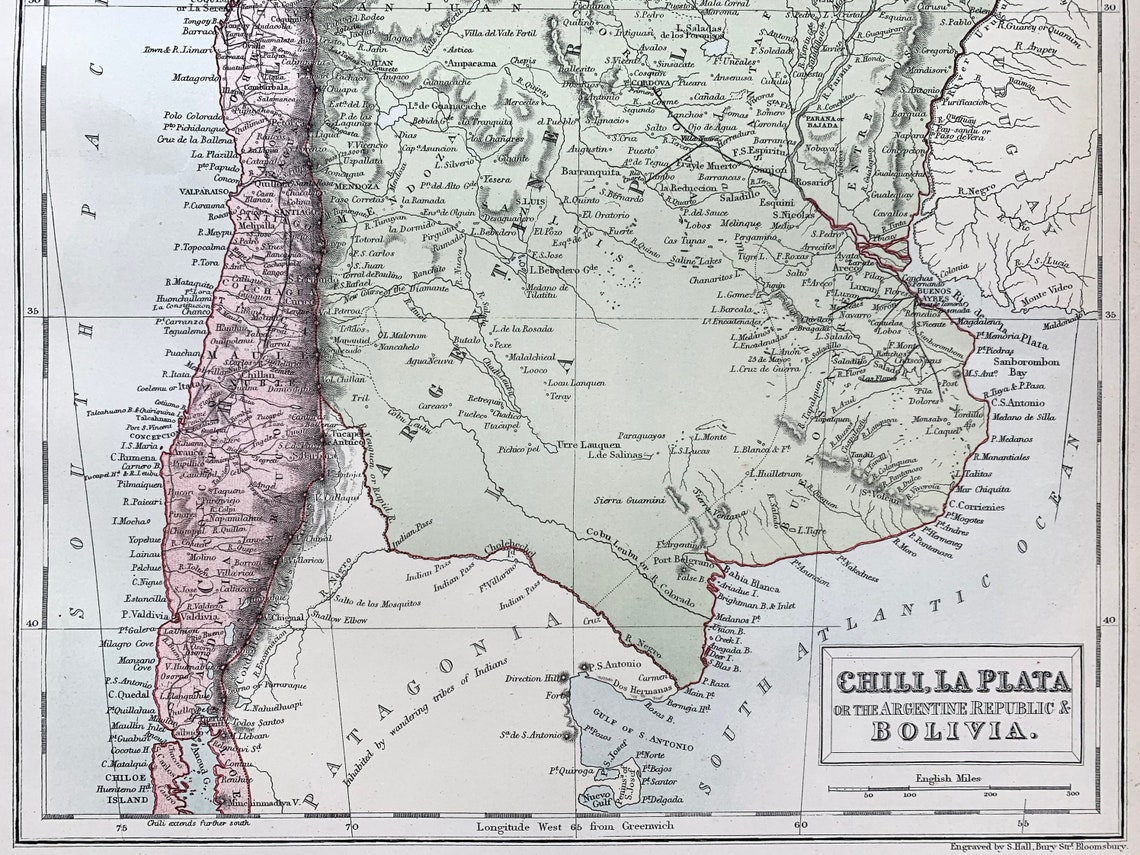 Chile Map, Argentina, Original 1875 Blacks Atlas, Bolivia, Chili La ...