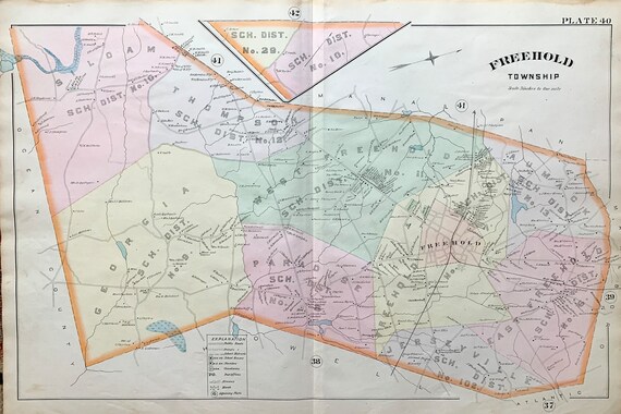 Freehold Township Map Original 1889 Monmouth County Atlas - Etsy