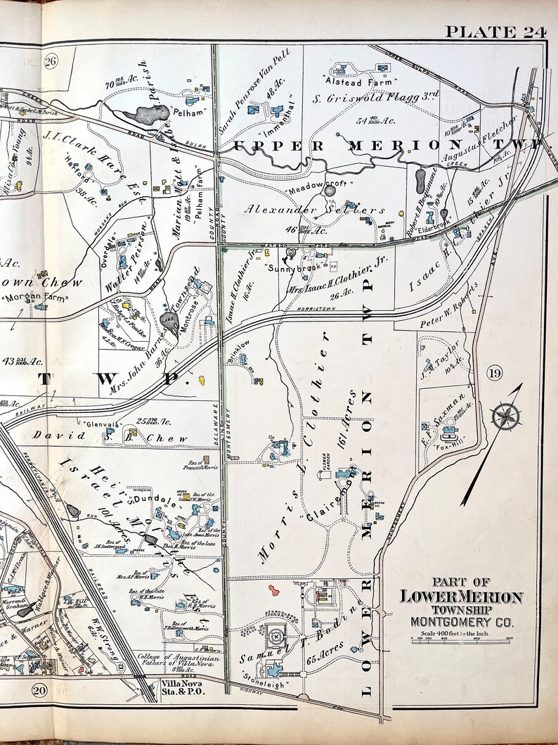 Villanova Map, Original 1926 Main Line Atlas, Radnor, Lower Merion ...