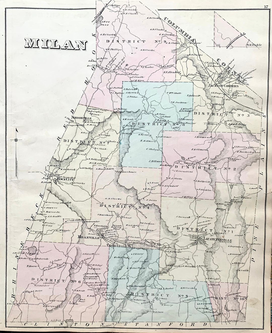 Milan New York Map, Original 1876 Dutchess County Atlas, Rock City ...