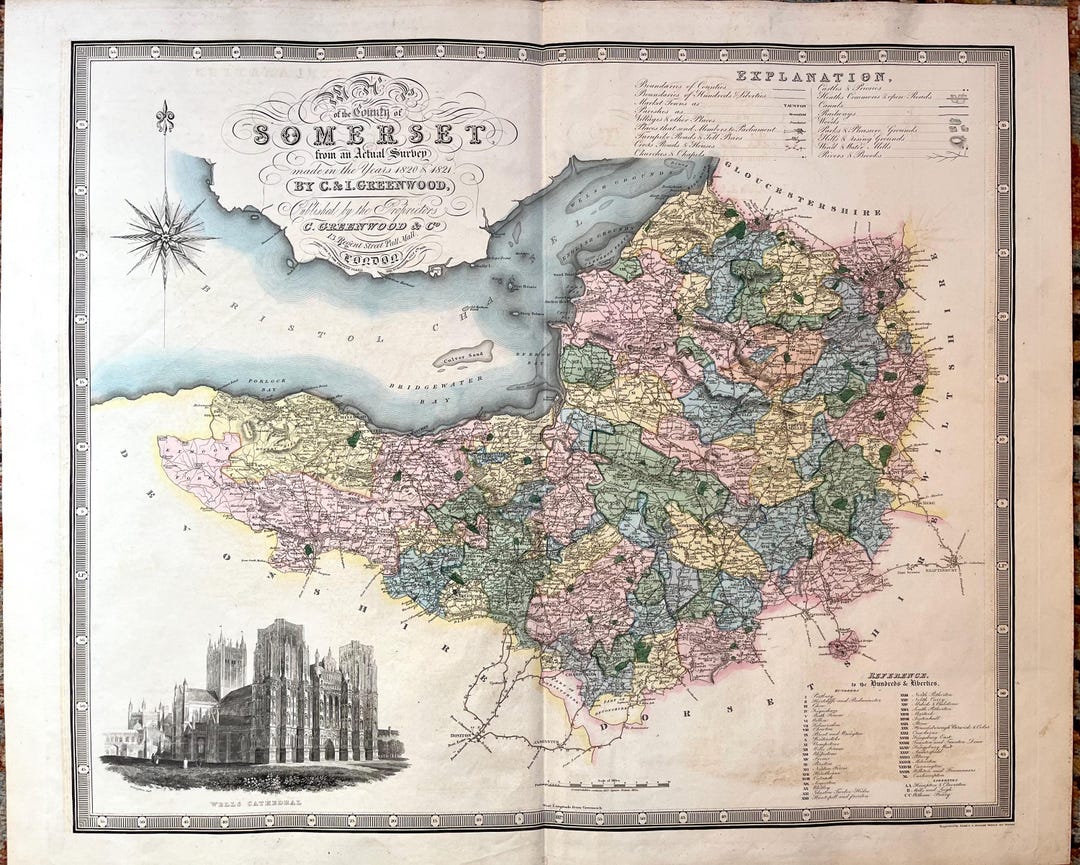 Somerset Map, Original 1834 Counties of England Atlas Map, Bath ...