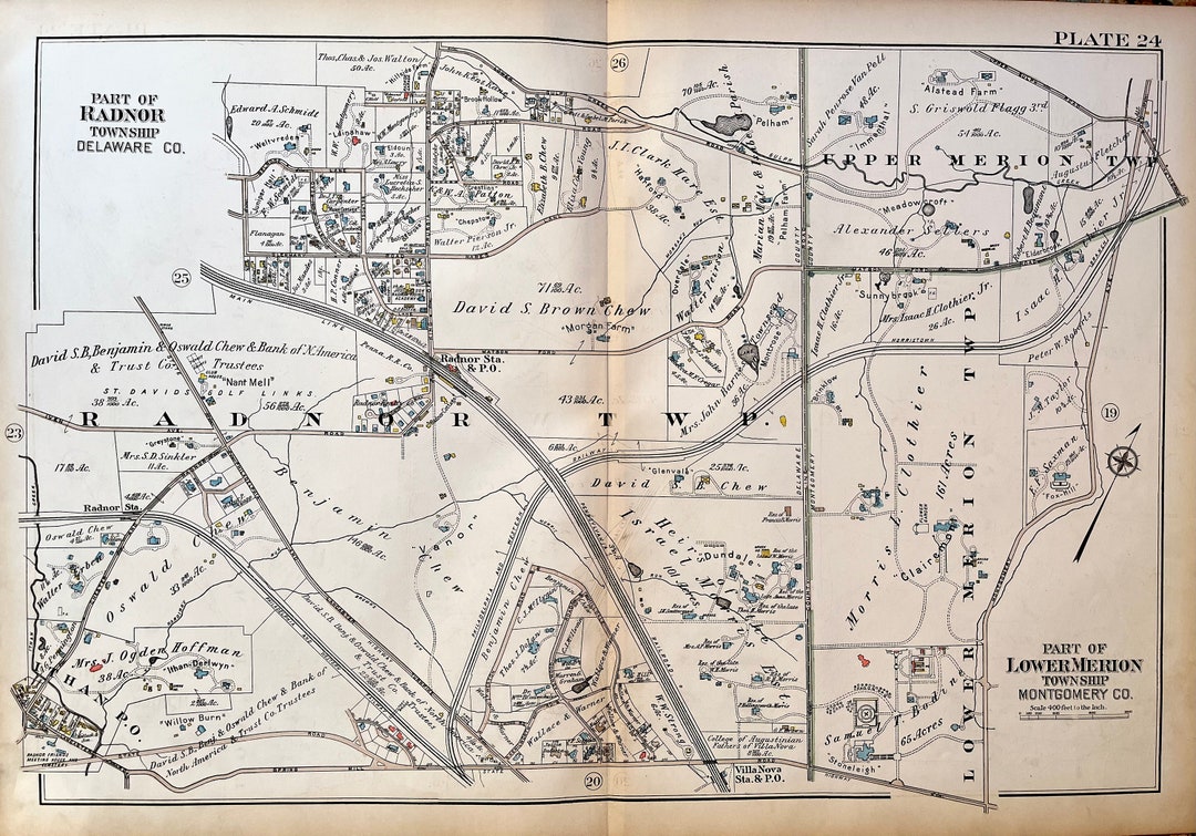 Villanova Map, Original 1926 Main Line Atlas, Radnor, Lower Merion ...