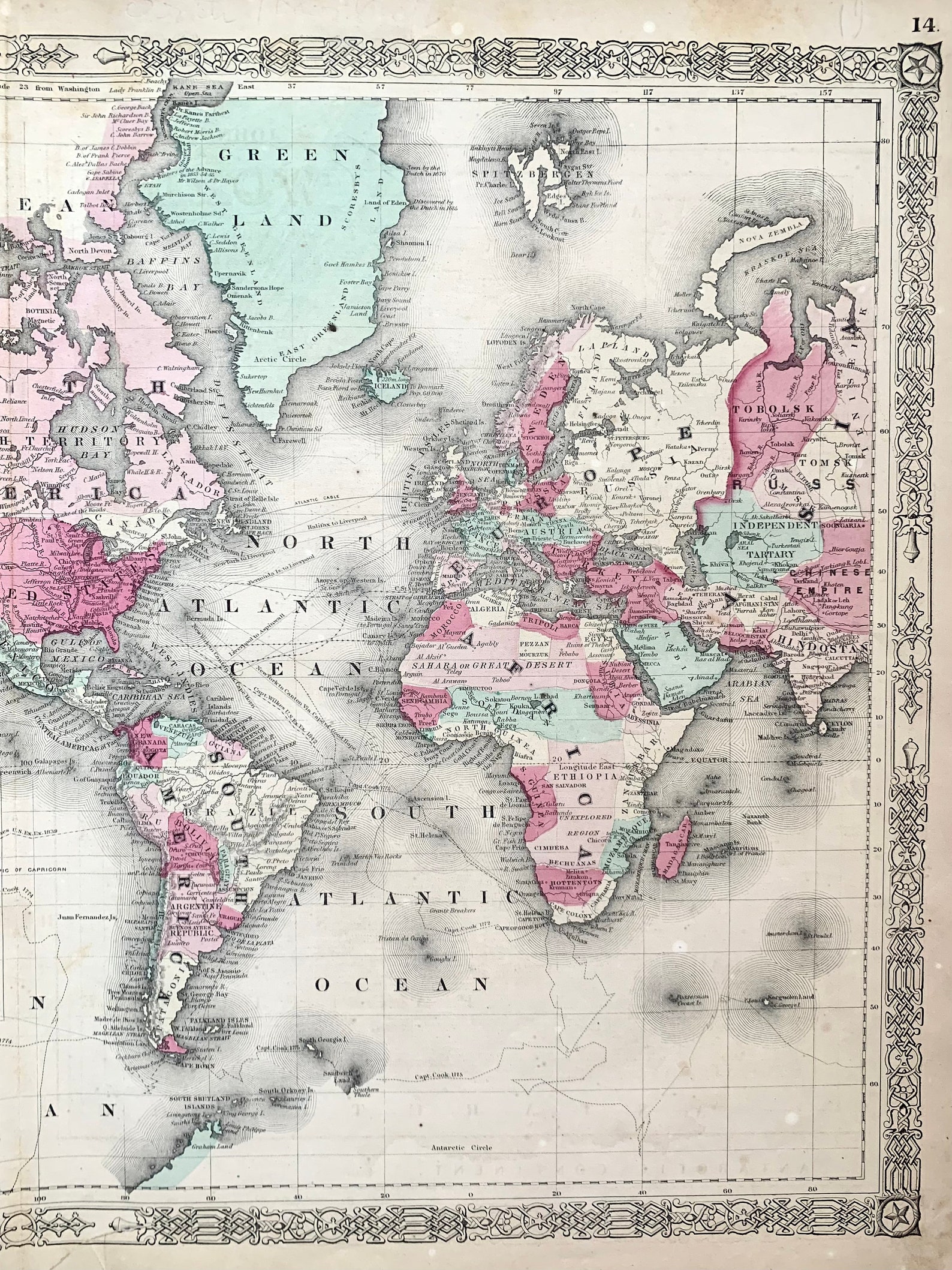 Antique Map of the World Original 1864 Johnsons Atlas - Etsy