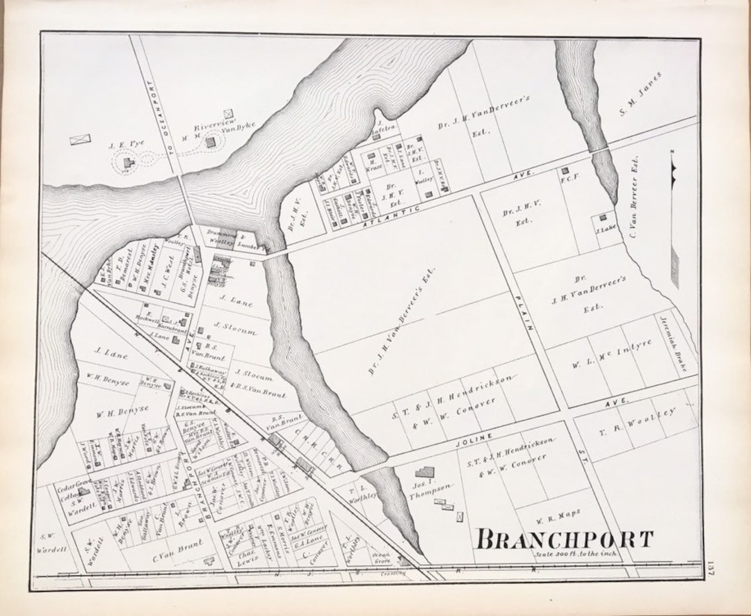 Branchport Map, Original 1878 New Jersey Shore Atlas, Monmouth County ...