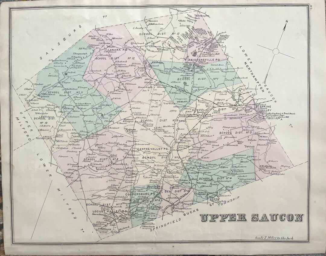 Upper Saucon Township Map, Original 1876 Lehigh County Atlas ...