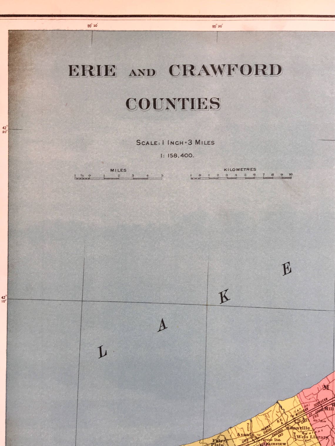 Erie County Map, Original 1900 State of Pennsylvania Atlas, Crawford ...