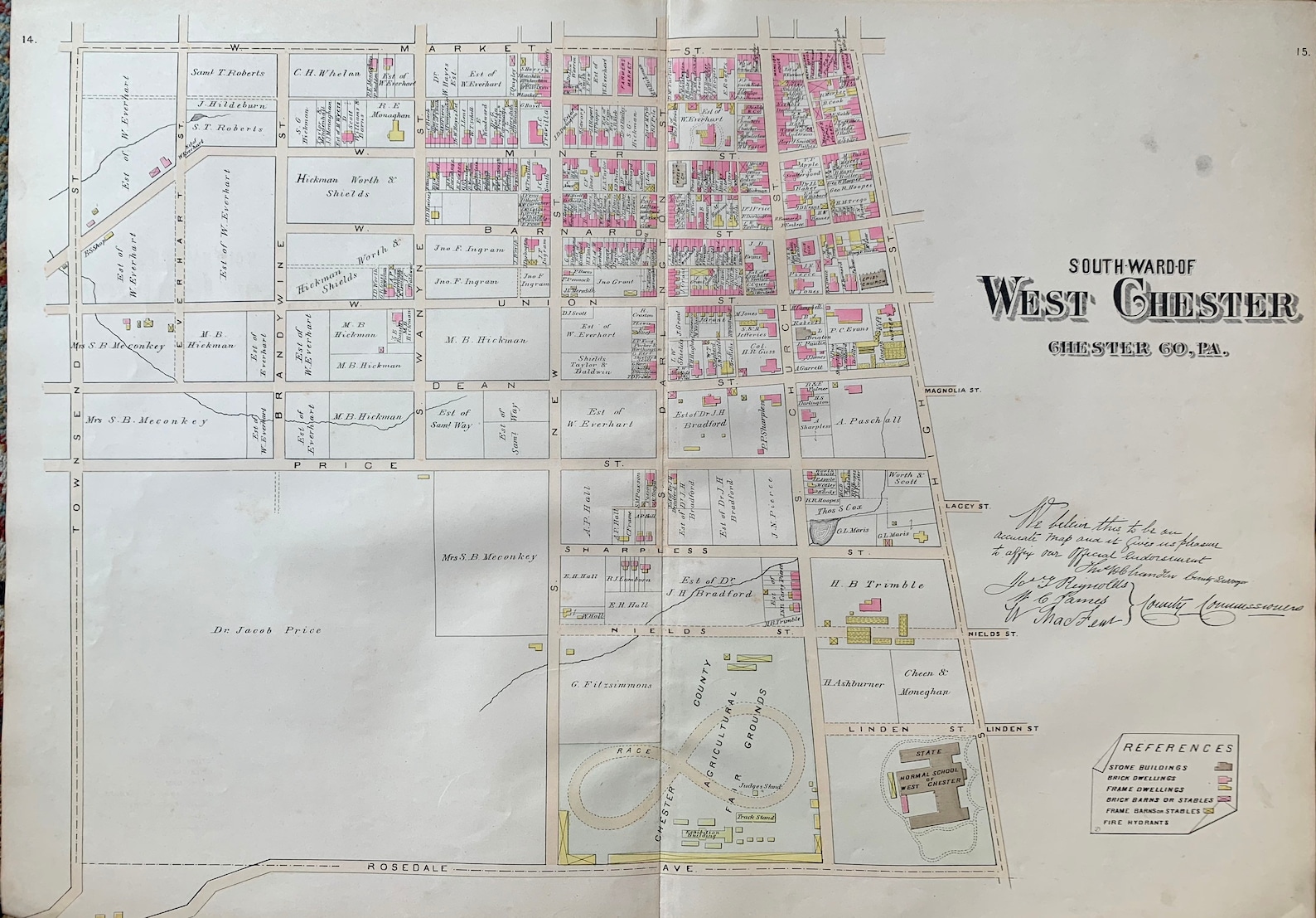 West Chester Pennsylvania Map, Original 1883 Chester County Farm Atlas ...
