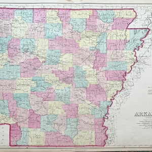 Antique Arkansas Map, Original 1877 Grays National Atlas, the Natural ...