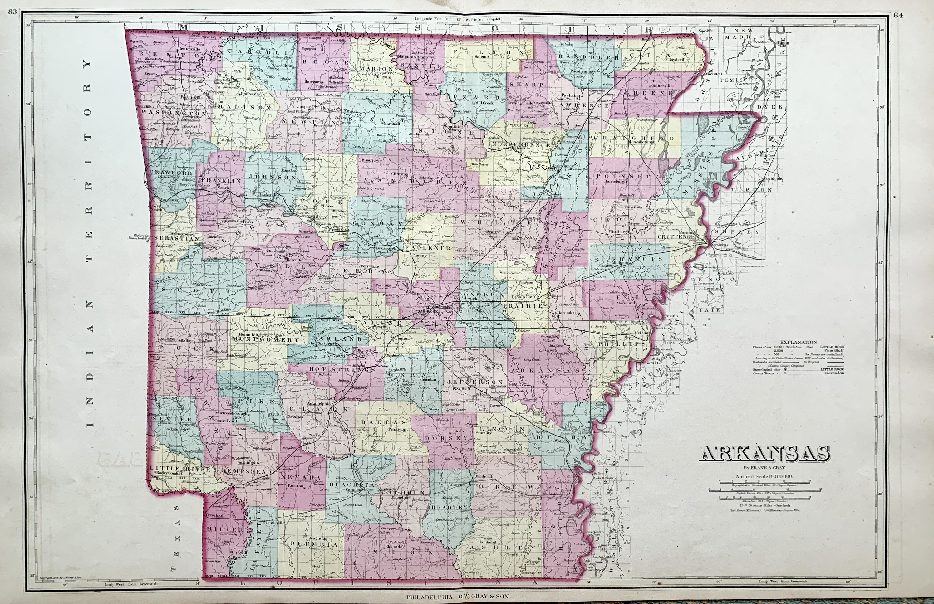 Antique Arkansas Map, Original 1877 Grays National Atlas, the Natural ...