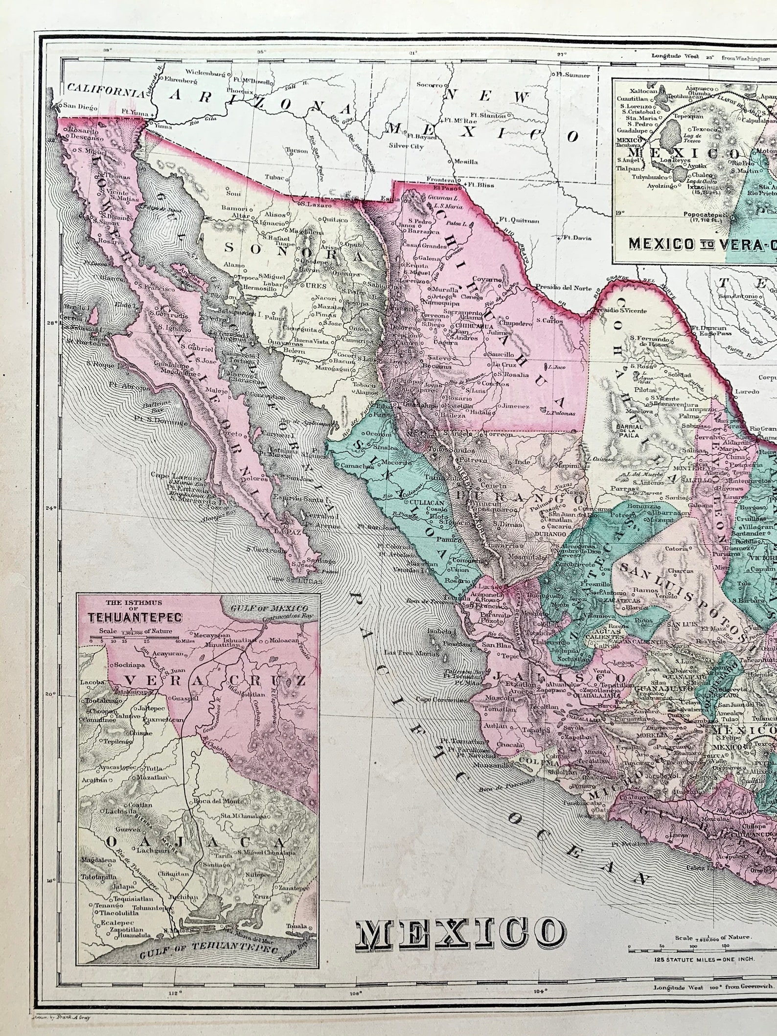 Mexico Map Original 1874 Grays Atlas Map Lower California - Etsy