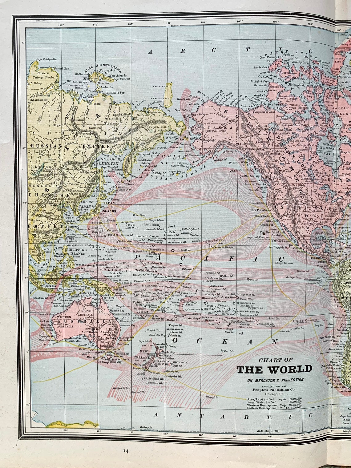 Map of the World Original 1902 Crams Atlas Mercators - Etsy