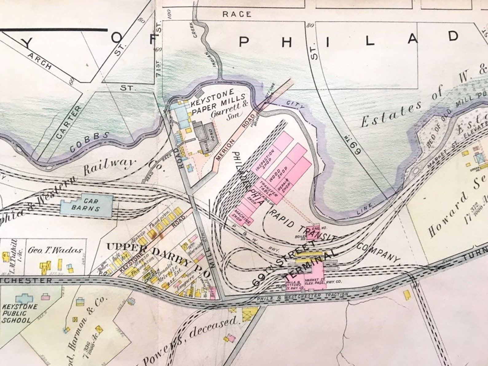 Upper Darby Township Map, Original 1909 Delaware County Atlas, Tower ...