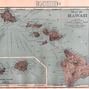 Hawaii Map, Original 1900 Rand Mcnally Atlas, Oahu, Maui, Honolulu ...