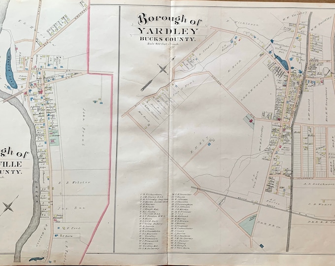 Antique Yardley Map Original 1886 North Pennsylvania Railroad - Etsy