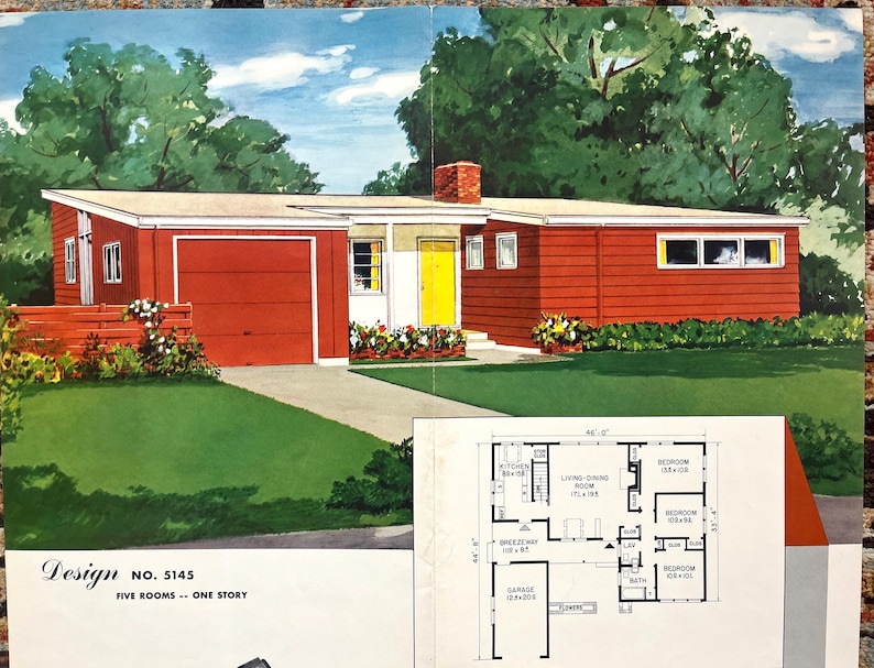 Vintage House Plan Poster, Original 1950s Weyerhaeuser Mid Century ...