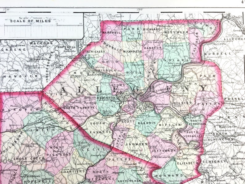 Allegheny County Map Original 1872 State of Pennsylvania | Etsy