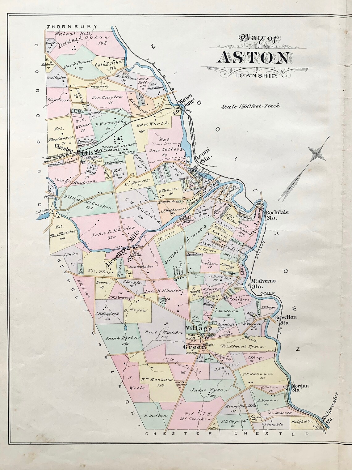 Bethel Township Map, Original 1892 Delaware County Pennsylvania Atlas ...