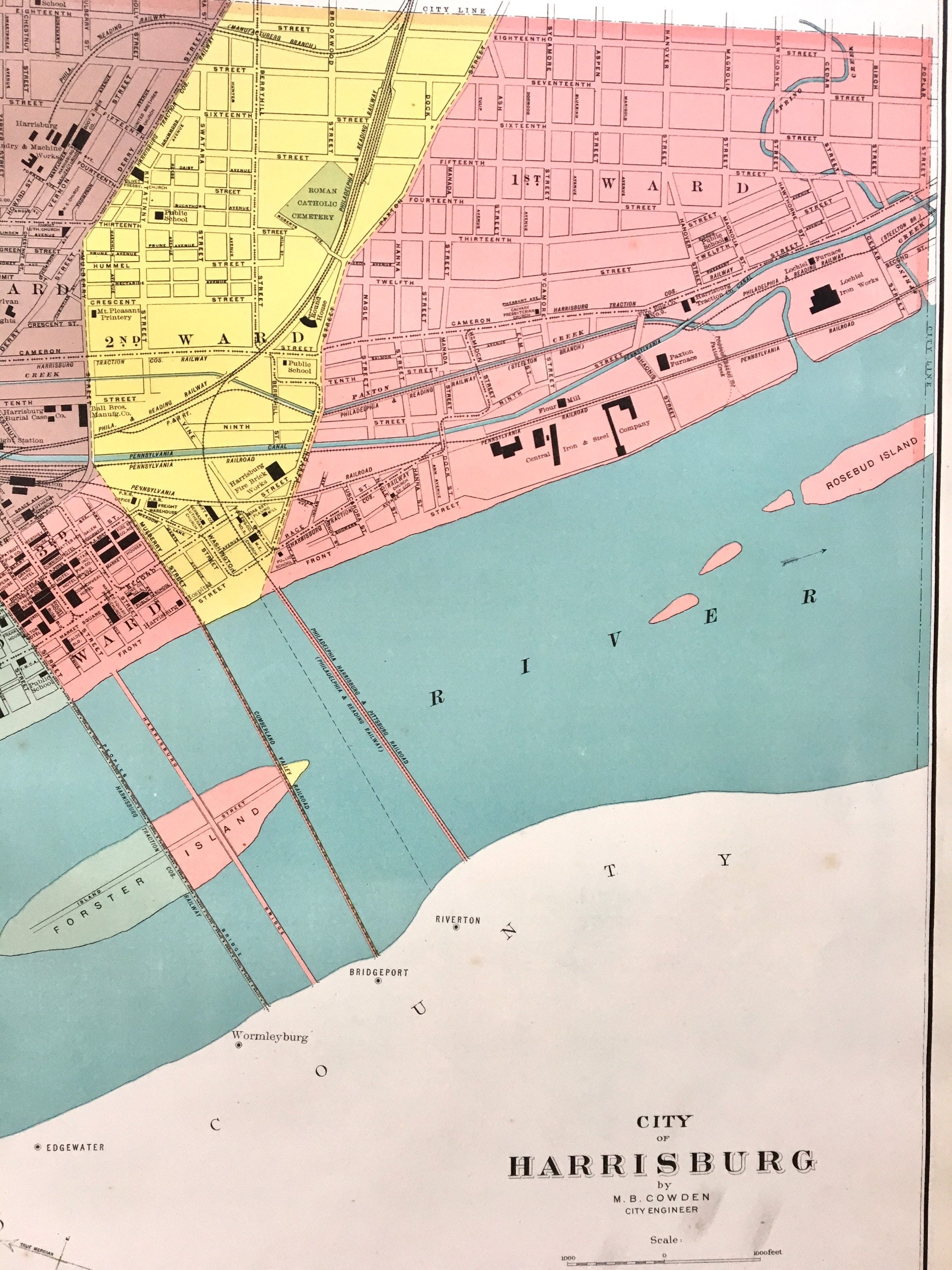 Harrisburg Map, Original 1900 Pennsylvania State Atlas, State Capital ...