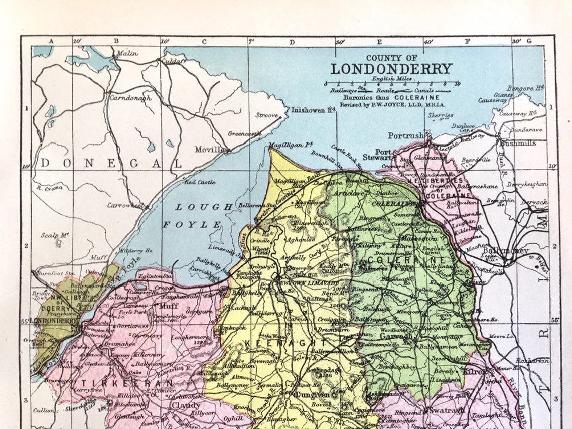 County of Londonderry, 1902 Atlas of Ireland Map, Lough, Foyle - Etsy ...