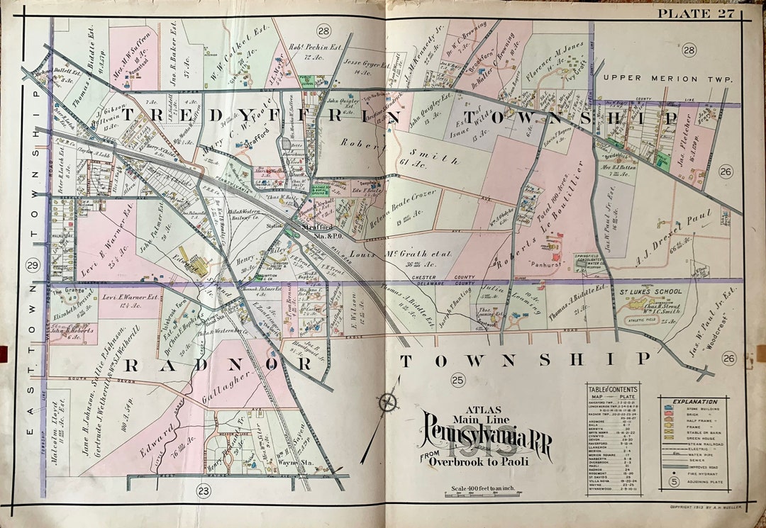 Devon Map, Original 1913 Mainline Pennsylvania Railroad Atlas ...