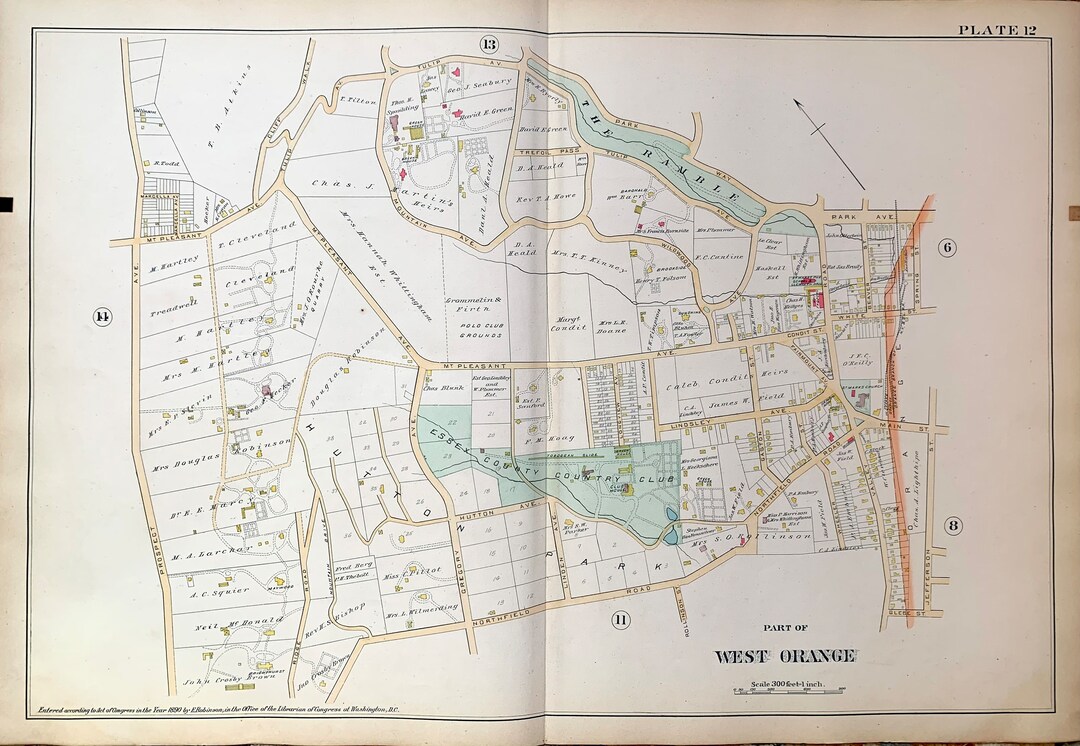 West Orange Map, Original 1890 Essex County, Essex Country Club - Etsy