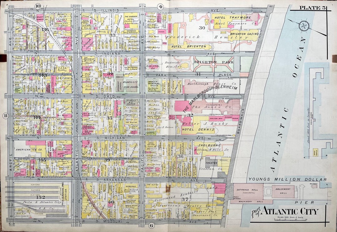 Atlantic City Map, Original 1908 Absecon Island Atlas, Ballys, Wild ...