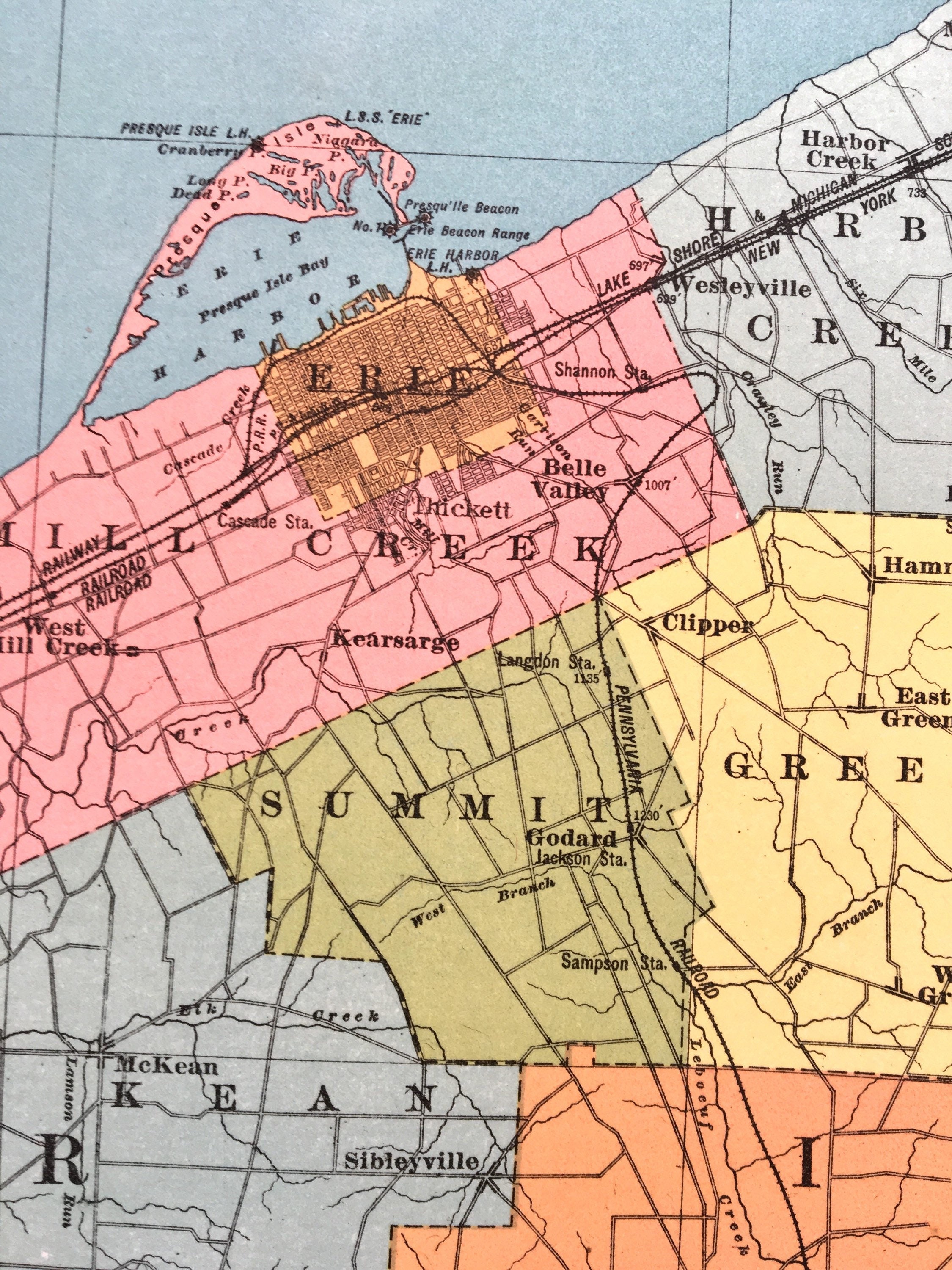 Erie County Map Original 1900 State of Pennsylvania Atlas - Etsy