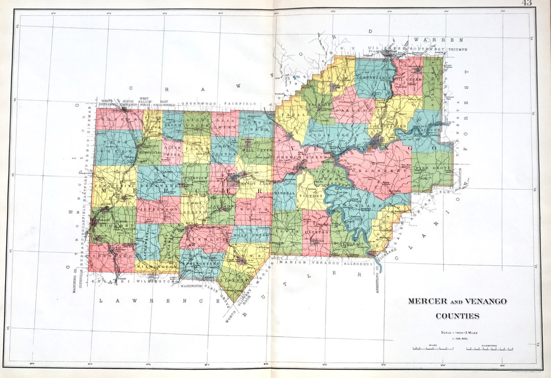 Mercer County Map, Venango County Map, Original 1900 State of ...