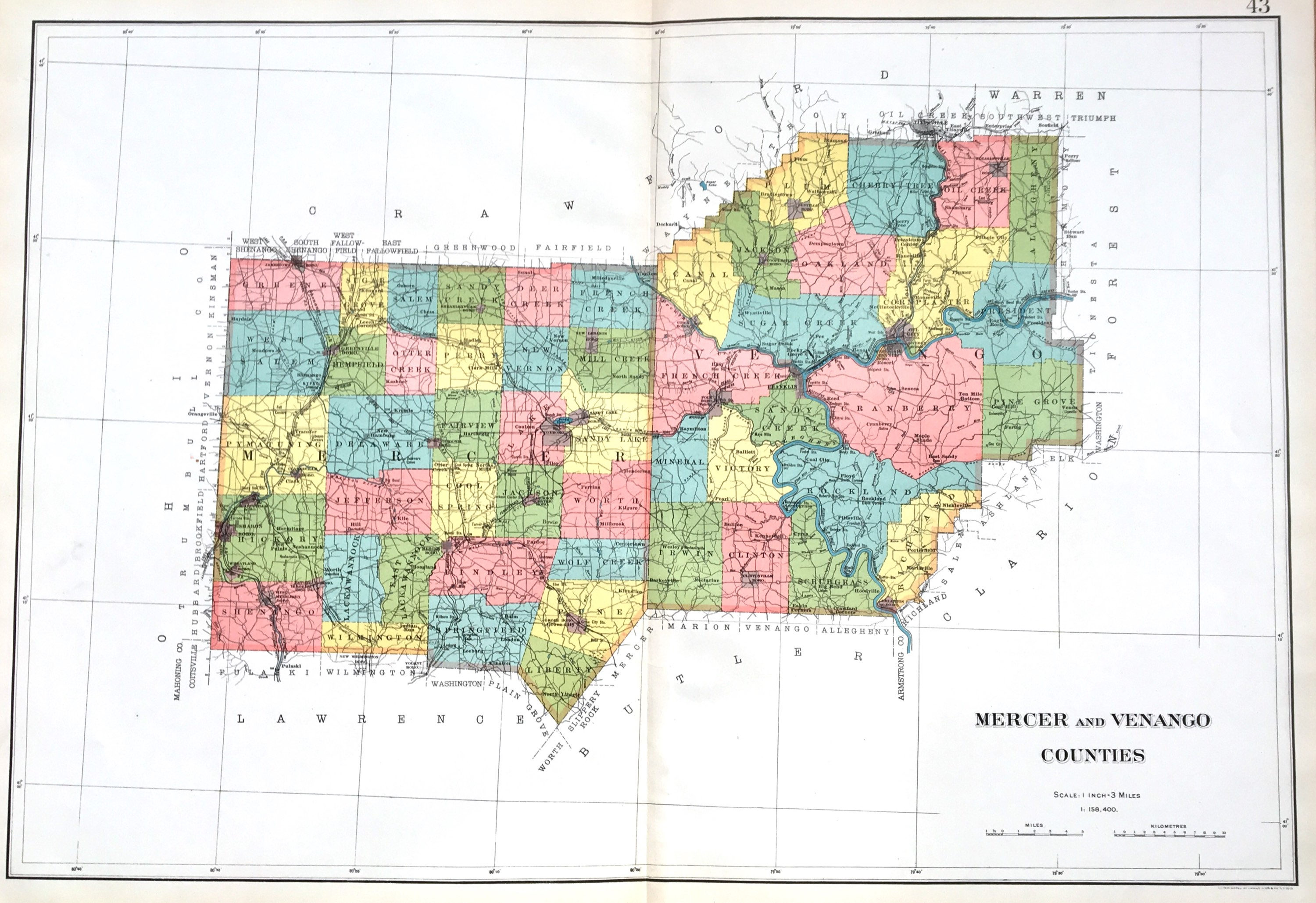Mercer County Map Venango County Map Original 1900 State of - Etsy