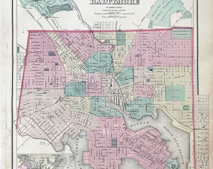 Baltimore Map, Original 1877 Grays Atlas, Inner Harbor, Fells Point - Etsy