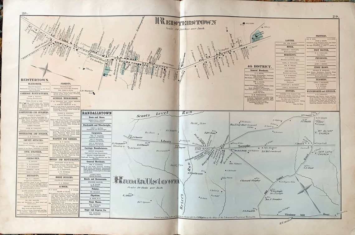 Randallstown Map, Reisterstown Map, Original 1877 Baltimore County ...