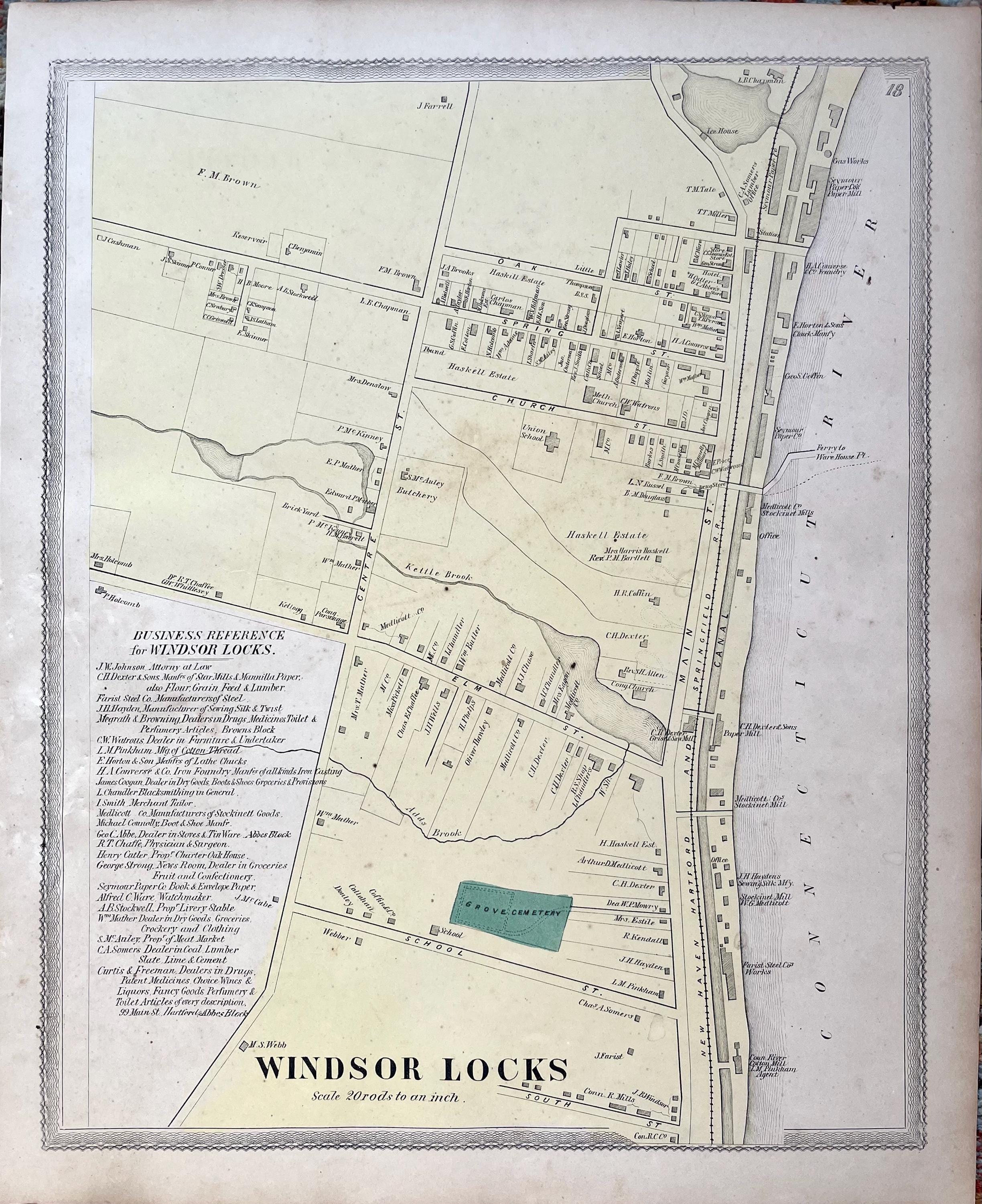 Windsor Locks Map, Original 1869 Hartford County, Connecticut Atlas ...