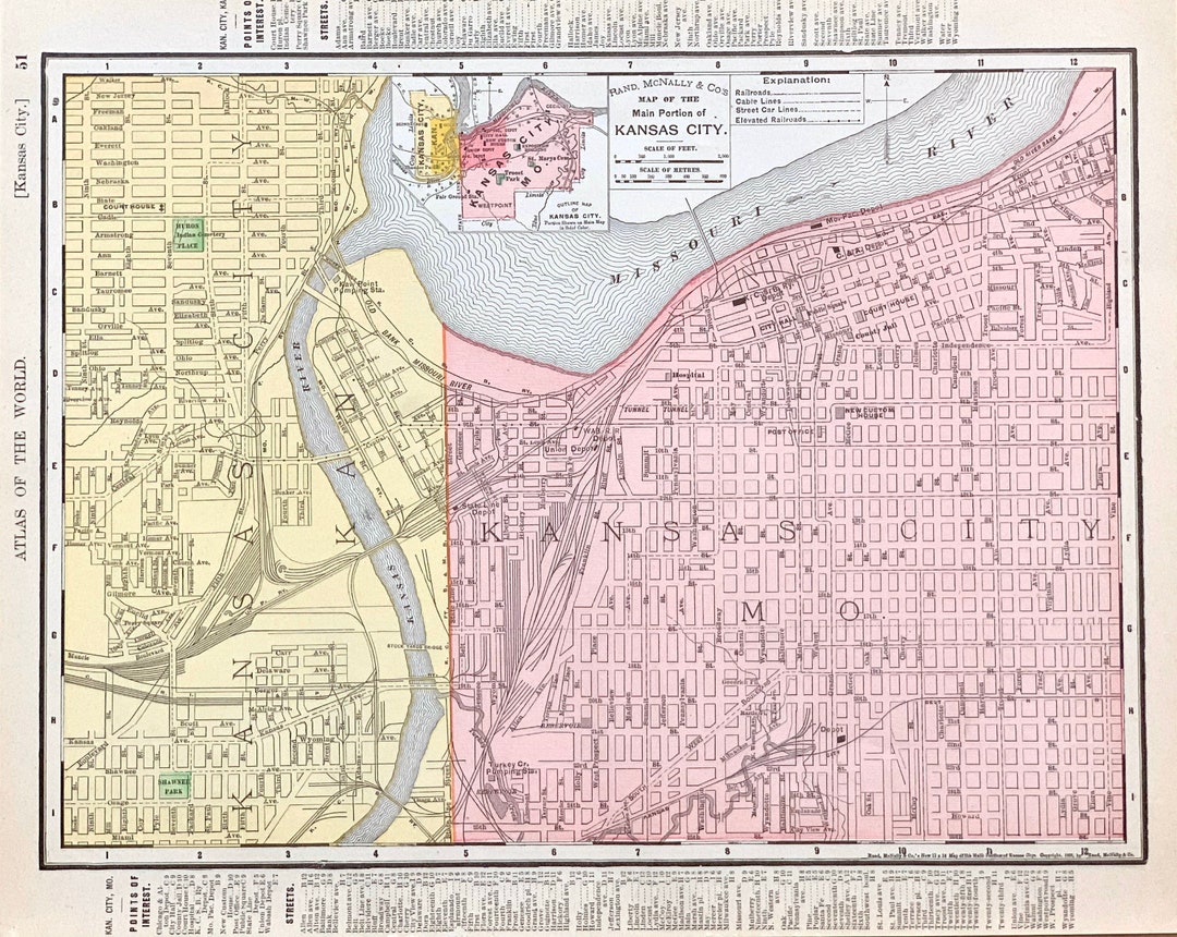 Kansas City Map, Original 1900 Rand Mcnally Atlas, Kansas City Missouri ...