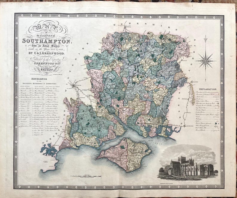 Hampshire County Map, Original 1834 Counties of England Atlas ...
