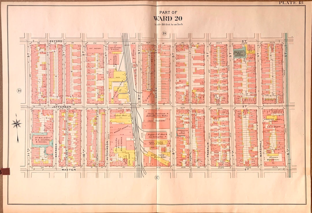 Antique 1907 Map of Fishtown From Original City of Philadelphia Atlas ...