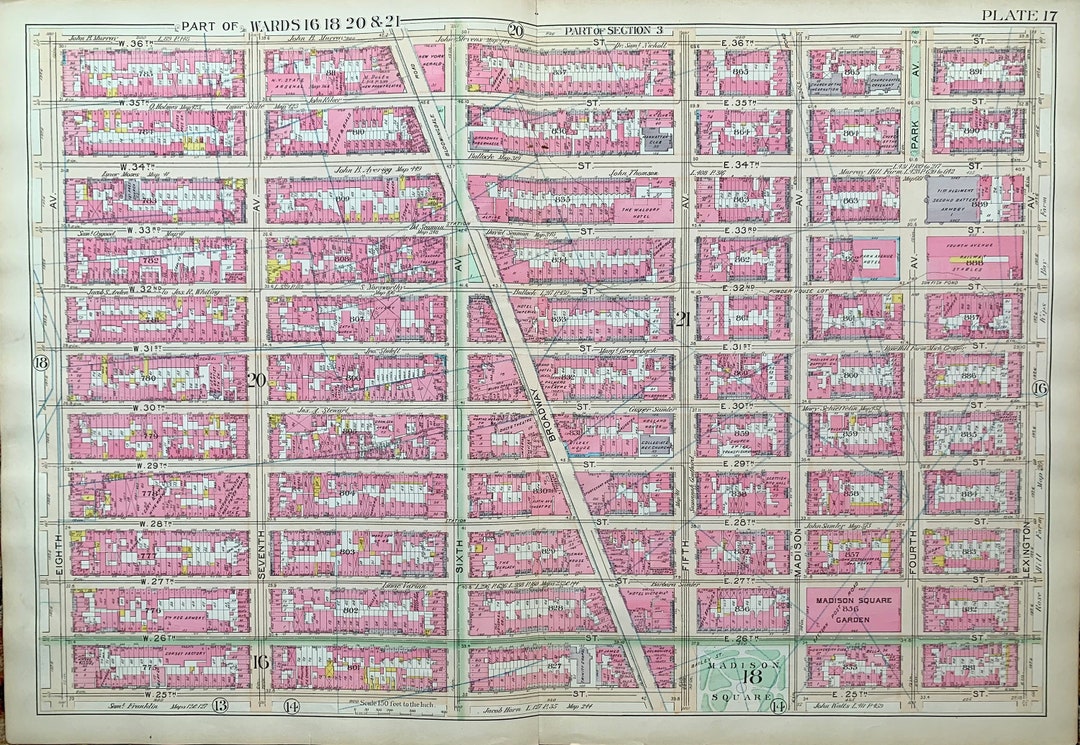 Madison Square Garden Map, Original 1894 Manhattan Island Atlas, Empire ...