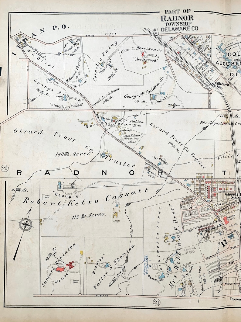 Villanova Map, Original 1926 Pennsylvania Main Line Railroad Atlas ...