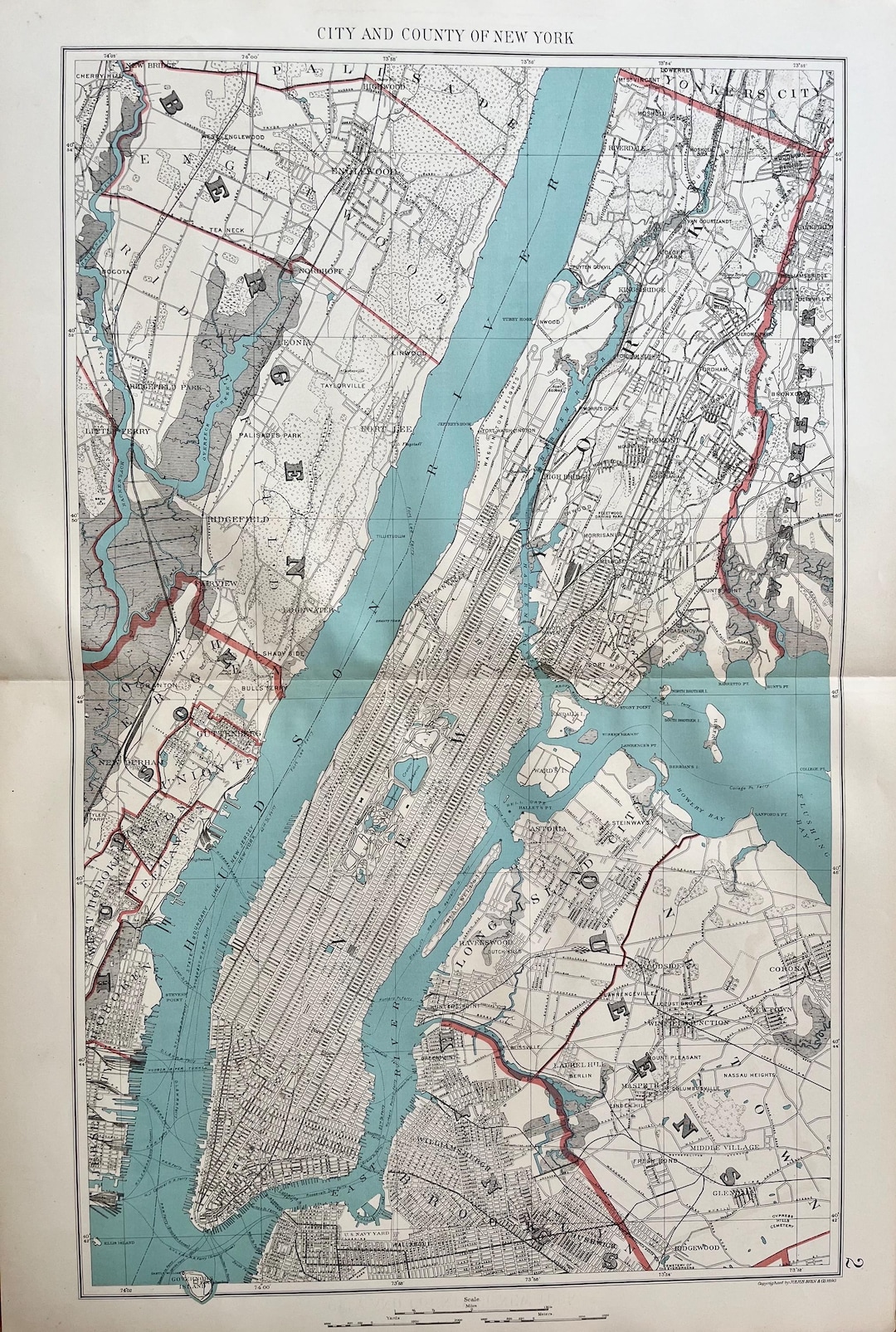 Manhattan Map, Original 1890 Westchester County Atlas, New York City ...