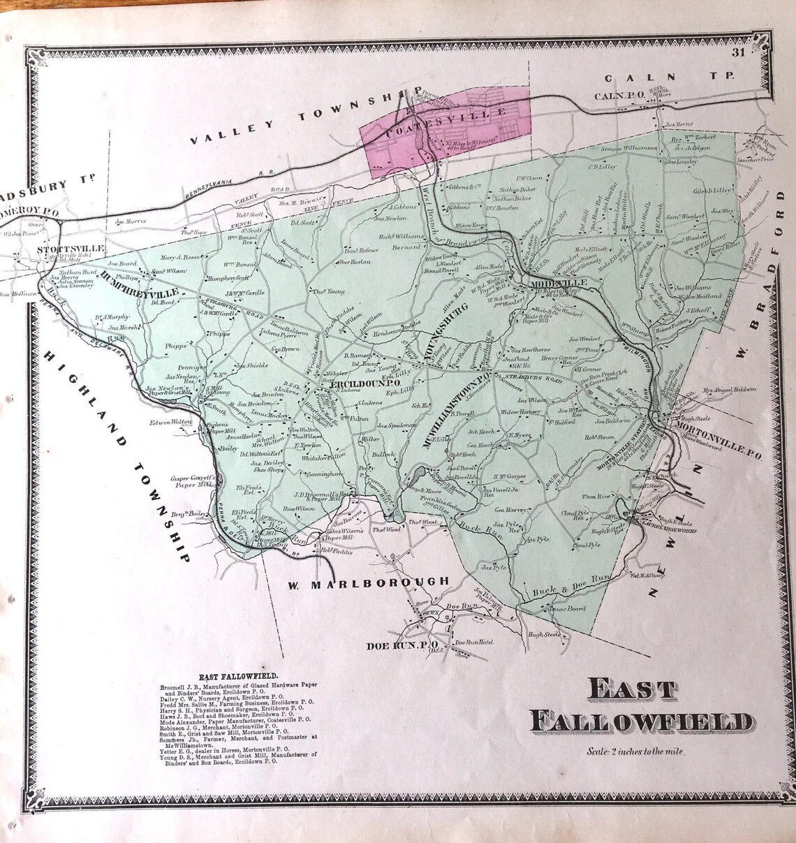East Fallowfield Map Original 1873 Chester County Atlas Map - Etsy