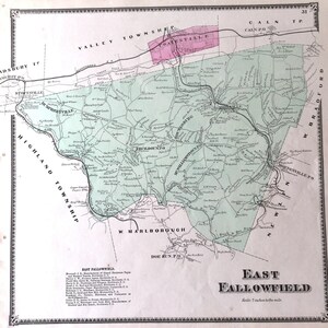 East Fallowfield Map, Original 1873 Chester County Atlas Map, Doe Run ...