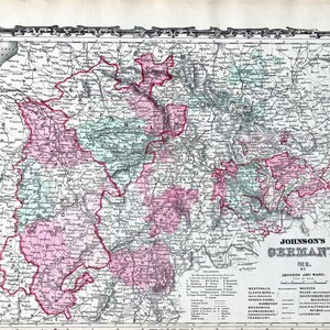 Germany Map, Antique Johnsons Map of Germany, Original 1863 Hand ...