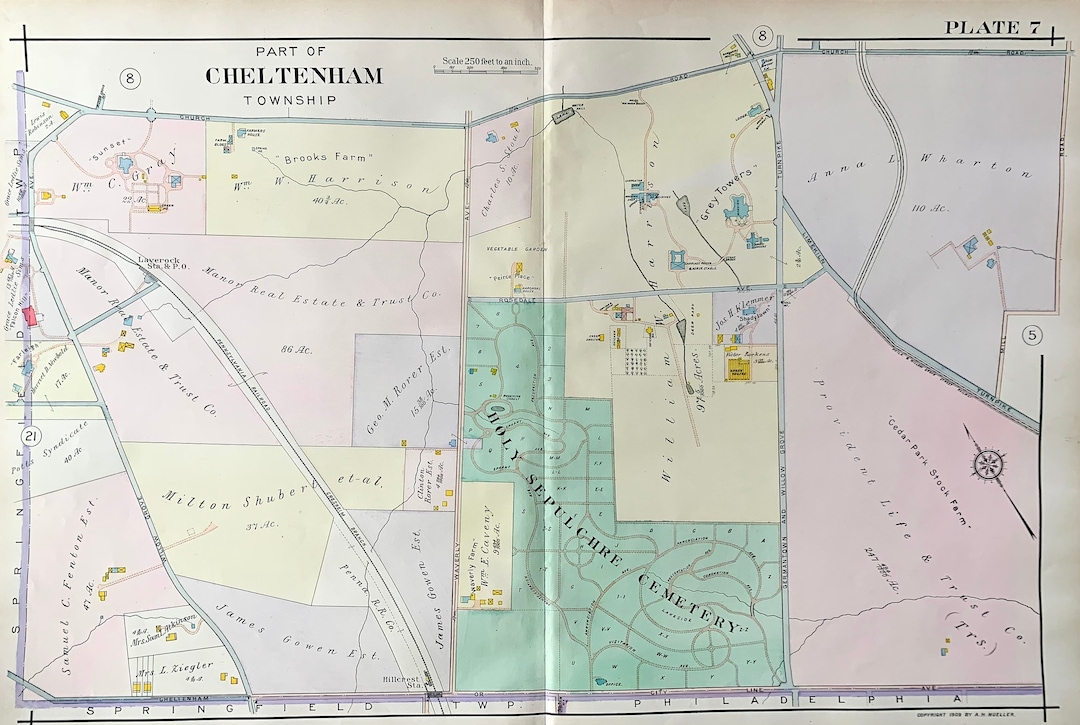 Cheltenham Map, Original 1909 North Penn Atlas, Wyncote, Glenside ...