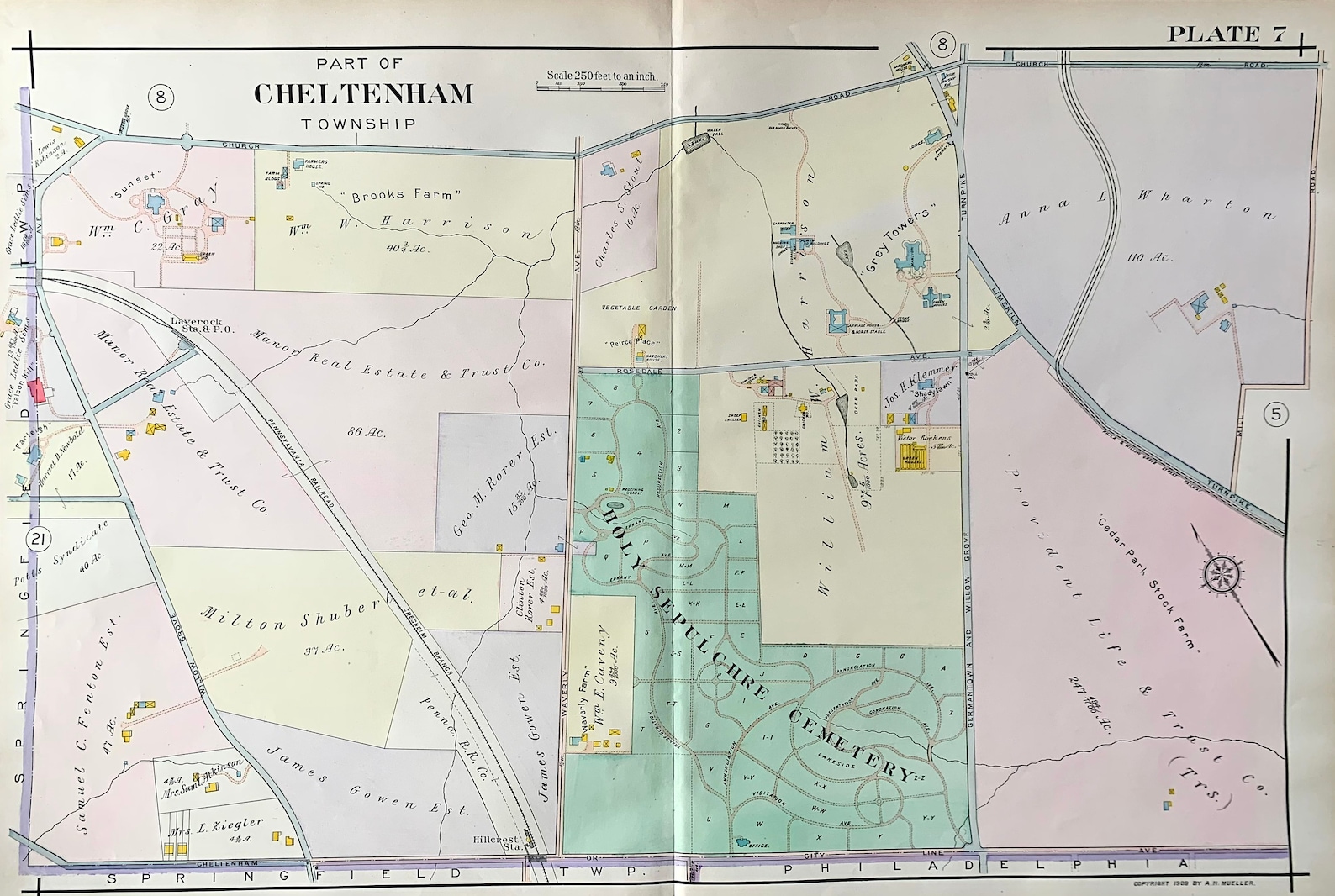 Cheltenham Map Original 1909 North Penn Atlas Wyncote - Etsy