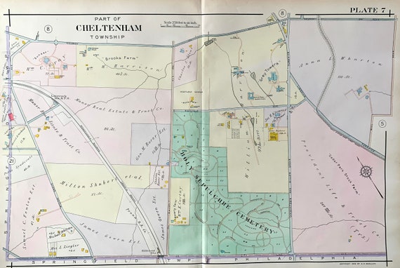 Cheltenham Map Original 1909 North Penn Atlas Wyncote | Etsy
