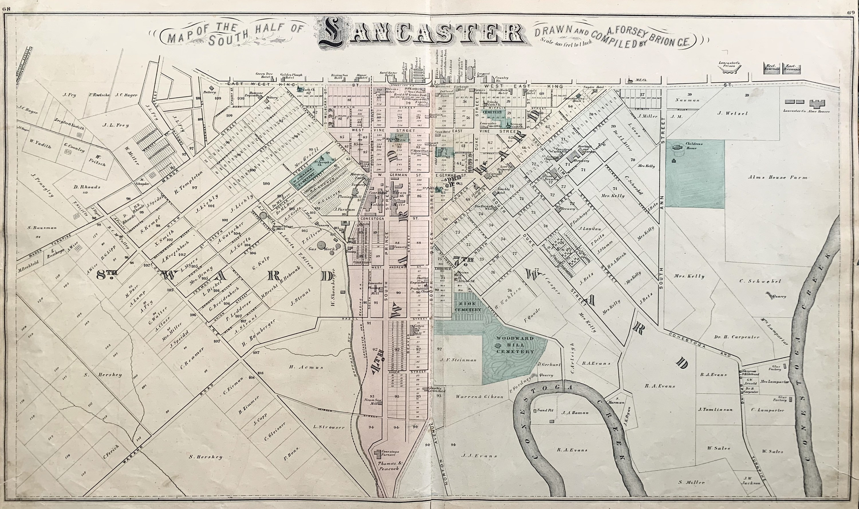 Lancaster Map Original 1875 Lancaster County Atlas - Etsy.de