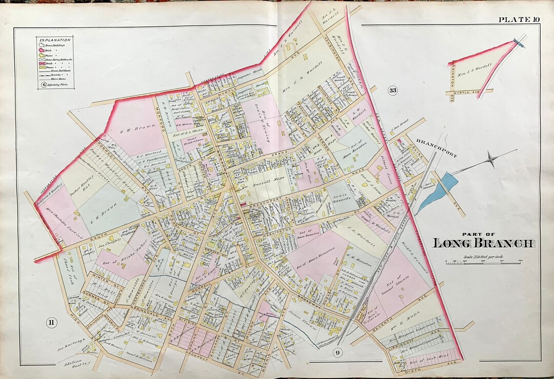 Long Branch Map, Original 1889 Monmouth County Atlas, Branchport - Etsy