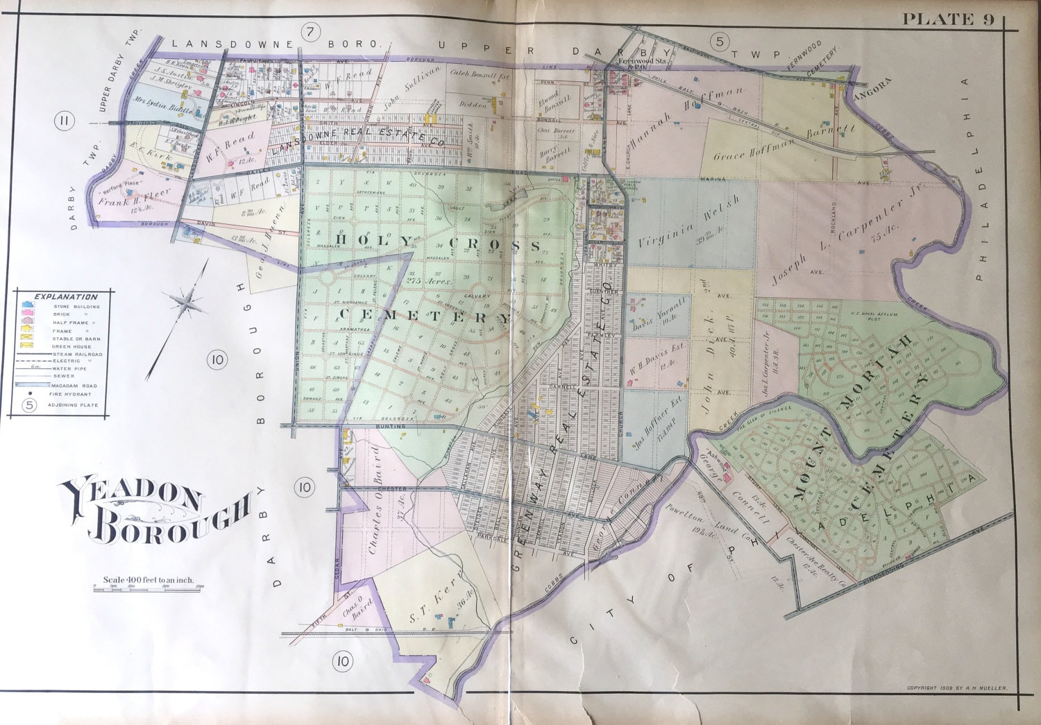 Original 1910 Delaware County Atlas map of Yeadon Borough | Etsy