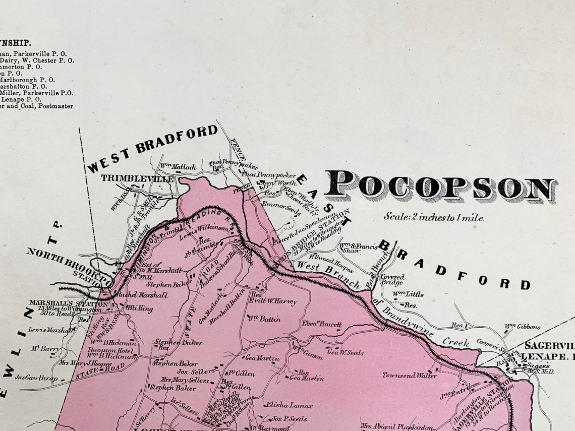 Pocopson Township Map Original 1873 Chester County - Etsy