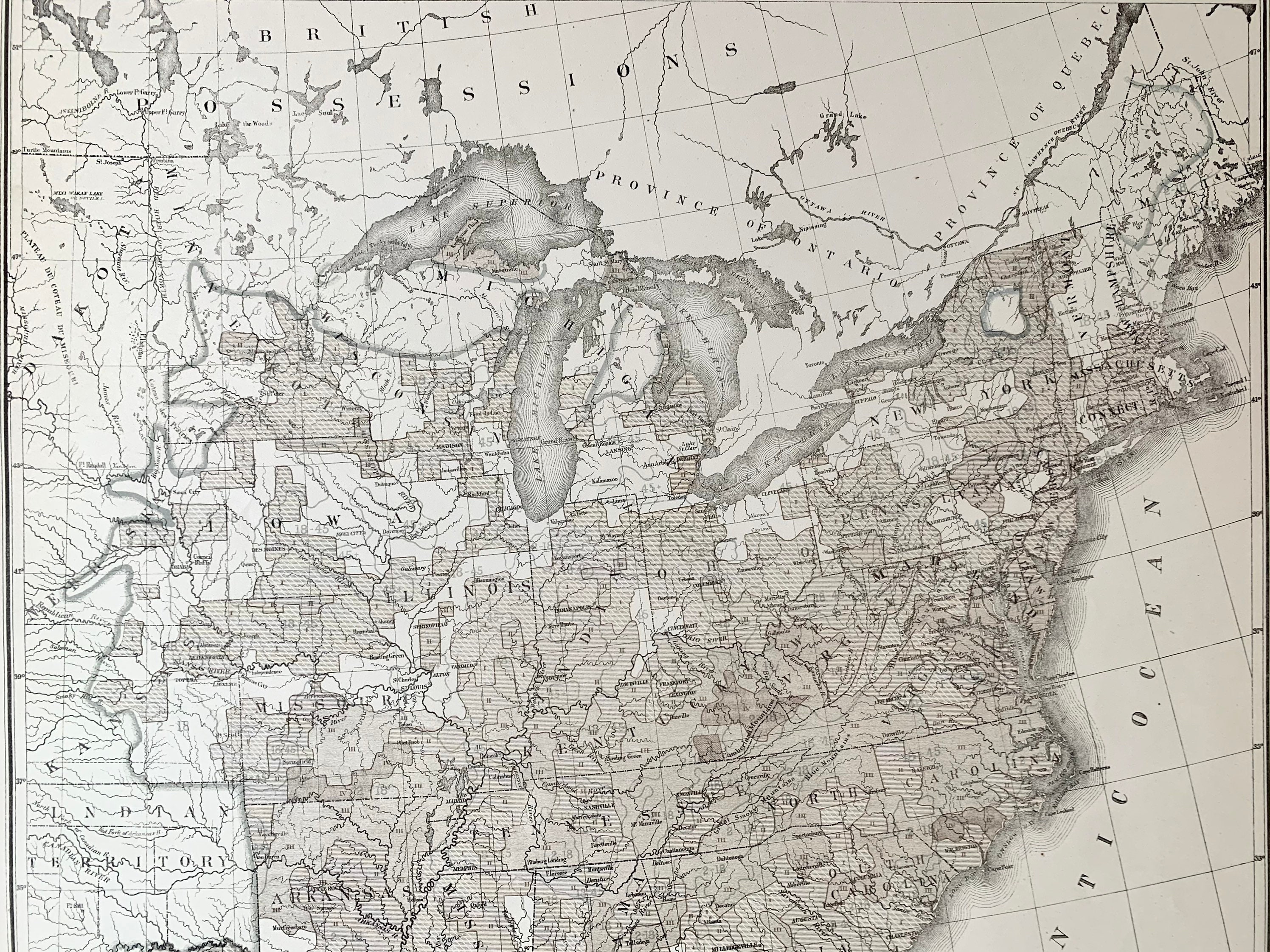 Antique Illiteracy Map, Original 1874 Census Atlas, United States ...